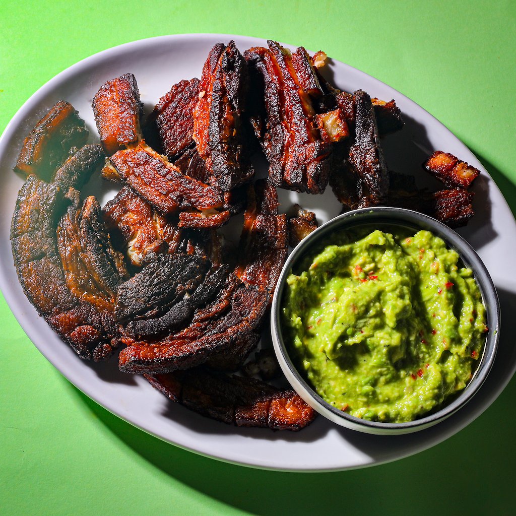 Marmalade Glazed Chicharrones with Festive spiced Guac